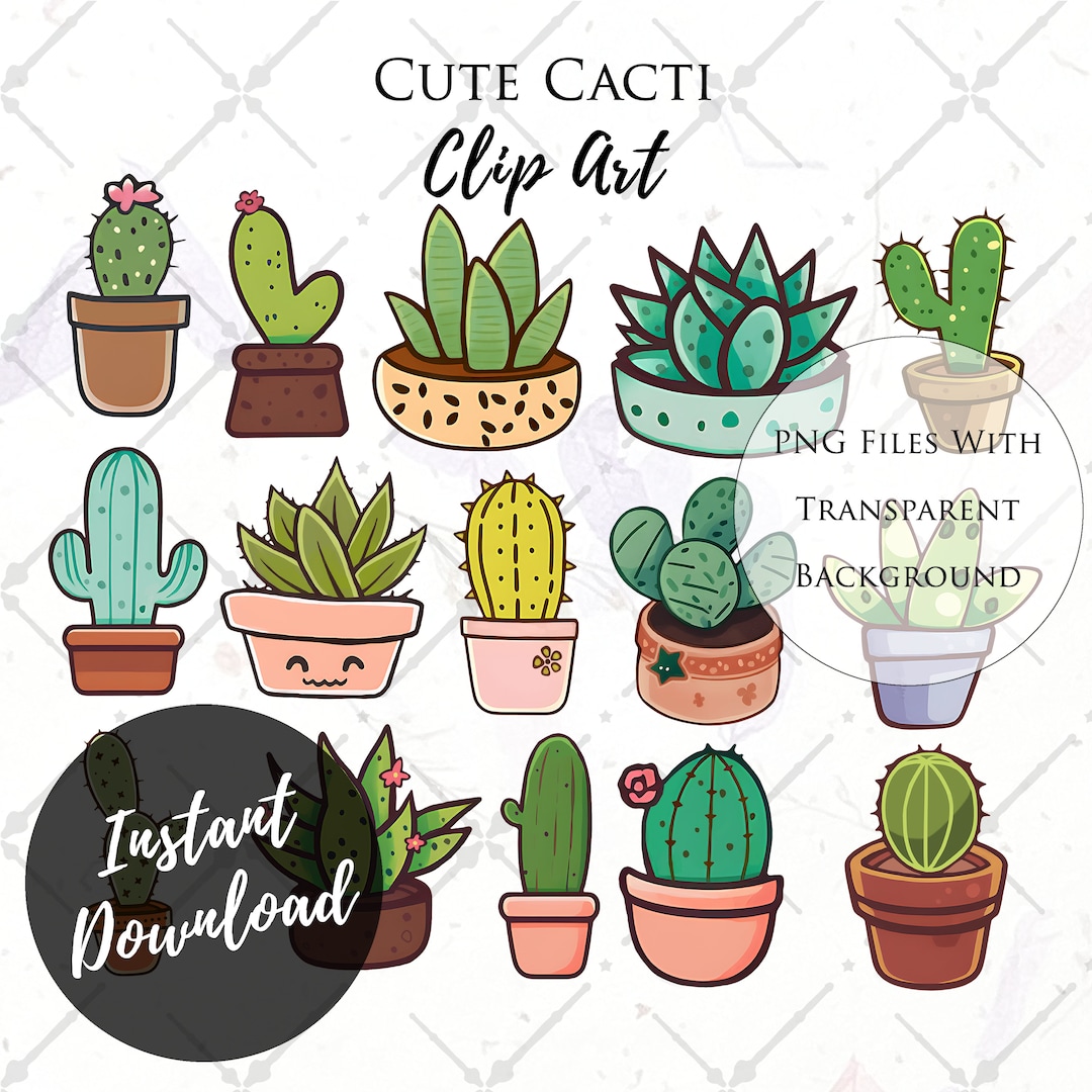Cute Cactus Clipart Potted Cactus PNG - Etsy