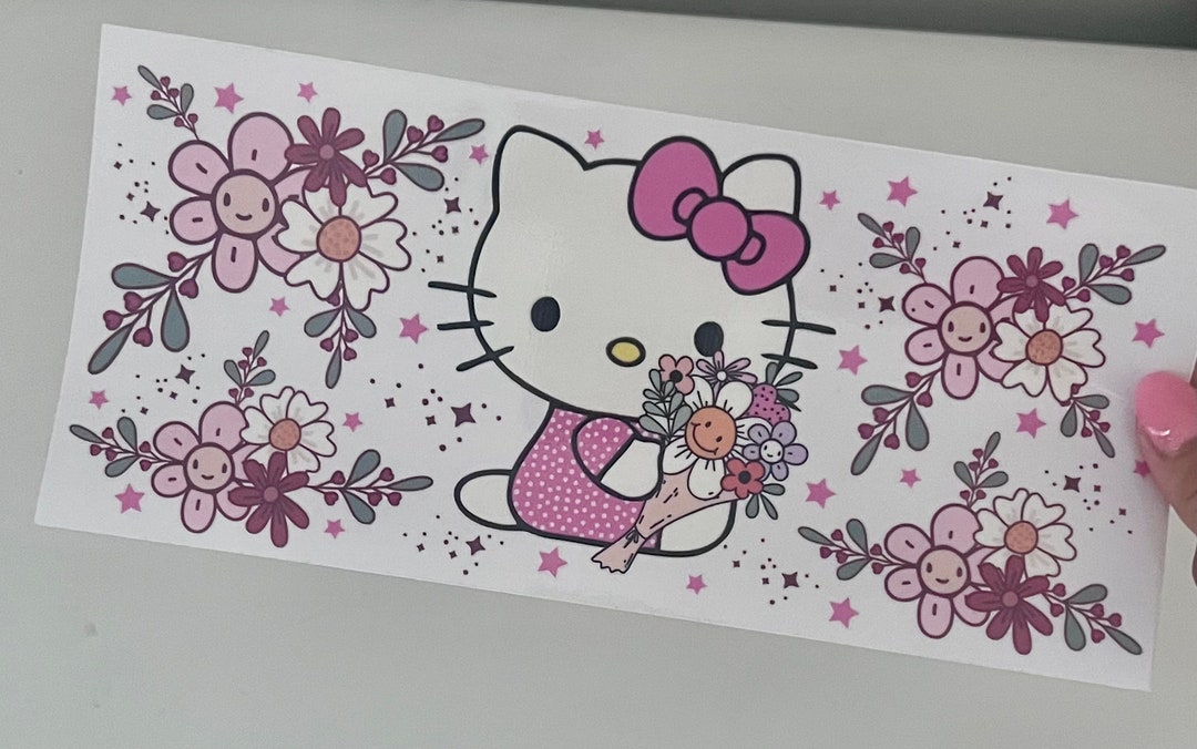 Spring Theme Hello Kitty Inspired Design UV DTF Cup Wrap 16-ounce Wrap ...