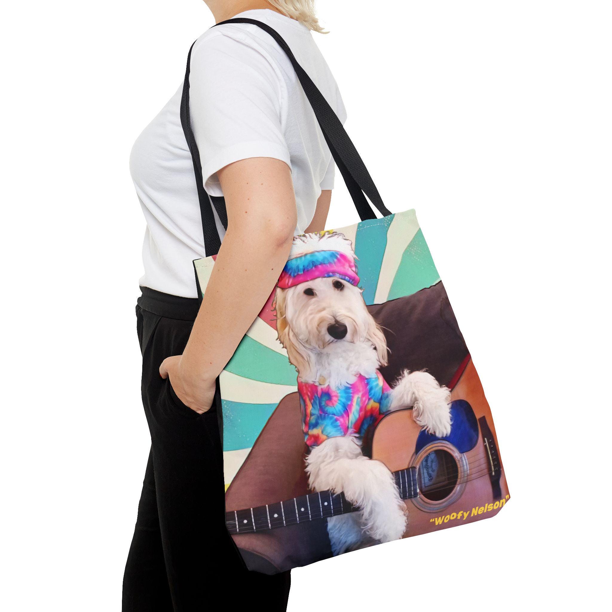 Woofy Nelson Tie Dye Dog Tote Bag | 70s Hippie Doodle - Etsy