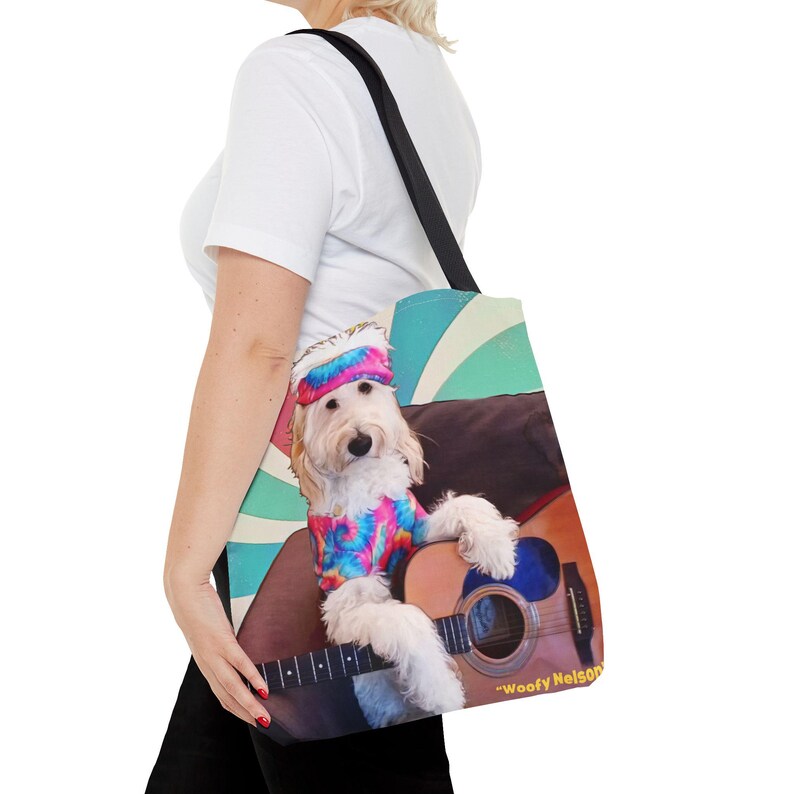 Woofy Nelson Tie Dye Dog Tote Bag | 70s Hippie Doodle - Etsy