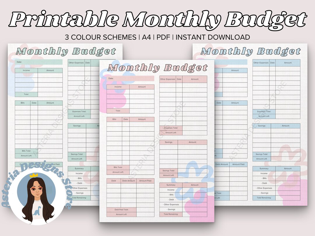 Printable Monthly Budget, Instant Download, Monthly Income & Expense ...