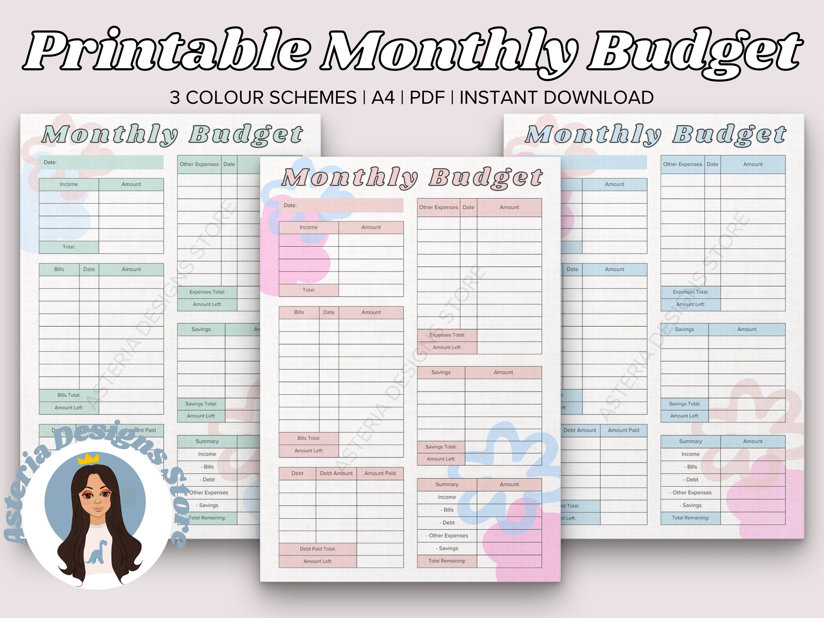 Printable Monthly Budget Instant Download Monthly Income & - Etsy