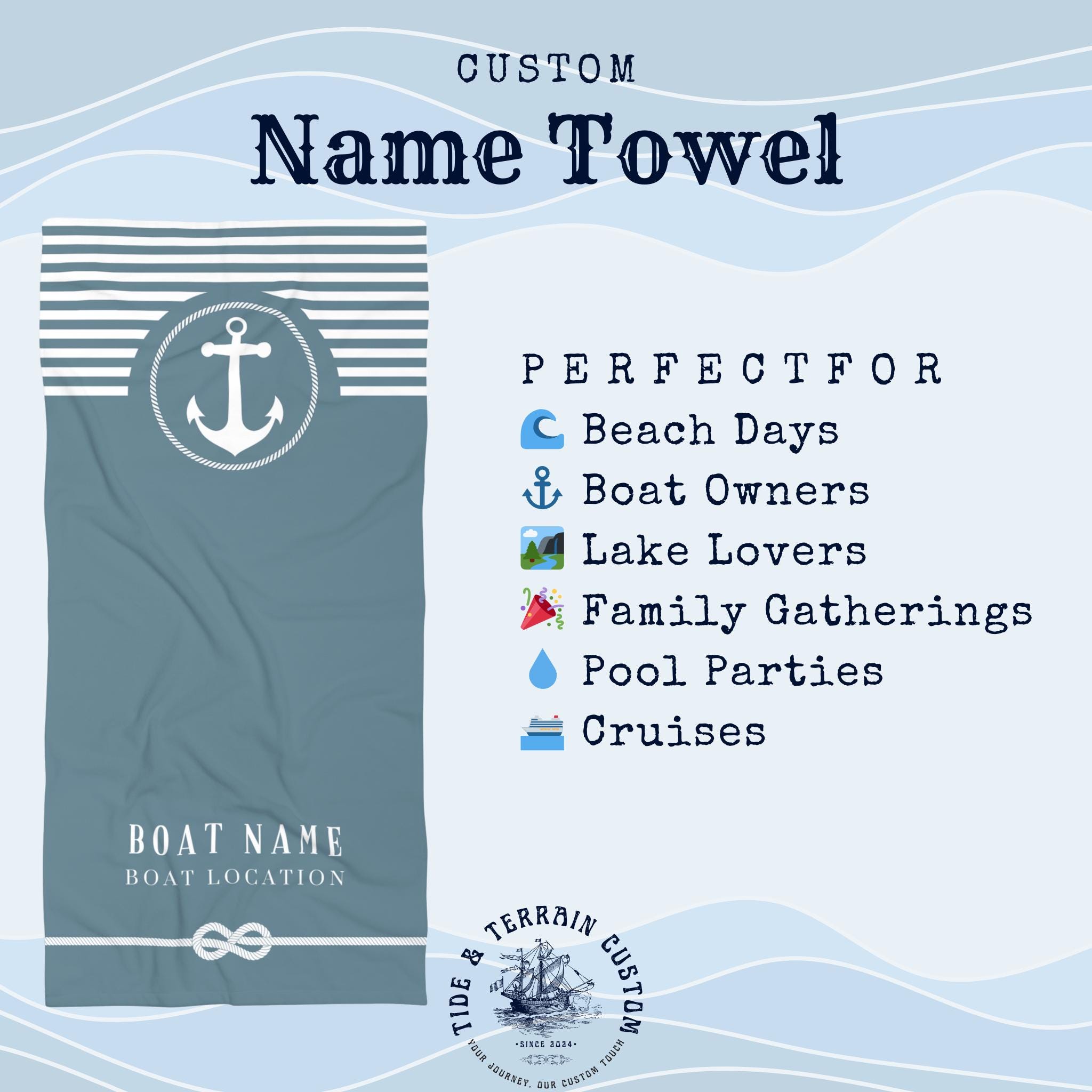 Personalized Anchor Boat Towel | Custom Boat Luxury Beach Towel ...