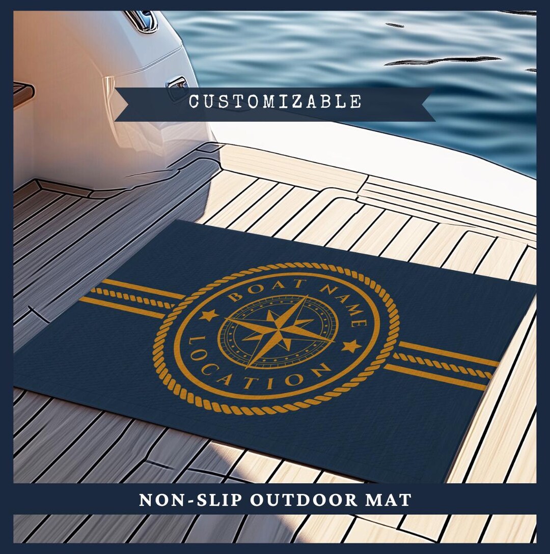 Custom Nautical Boat Name Mat, Gold Compass Star Design, Personalized ...