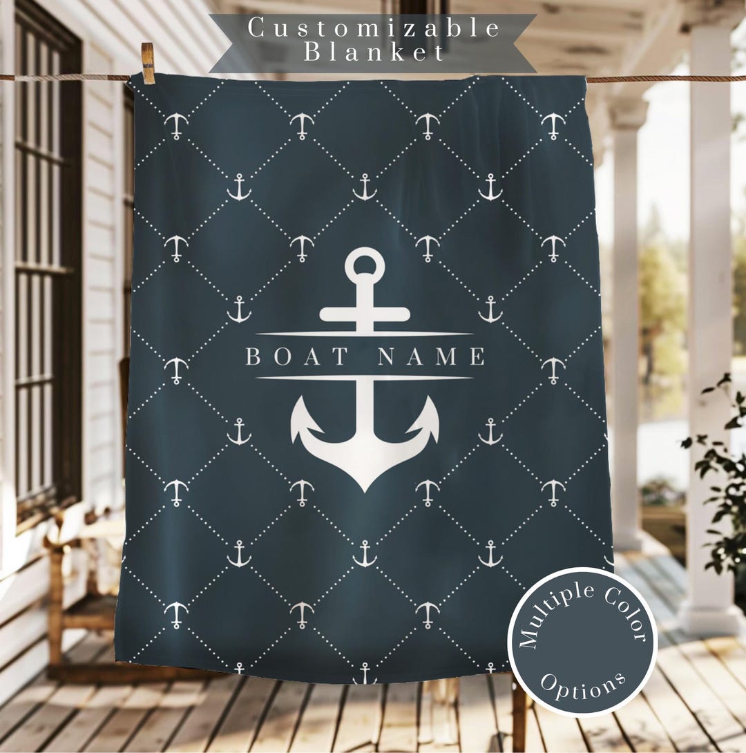 Custom Boat Name Plush Blanket - Nautical Anchor Velveteen Throw - Etsy