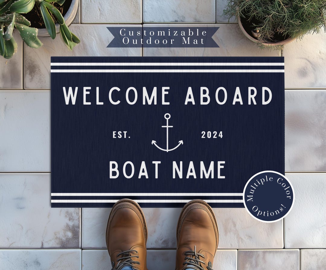 Custom Modern Outdoor Boat Mat | Personalized Nautical Mat | Welcome ...