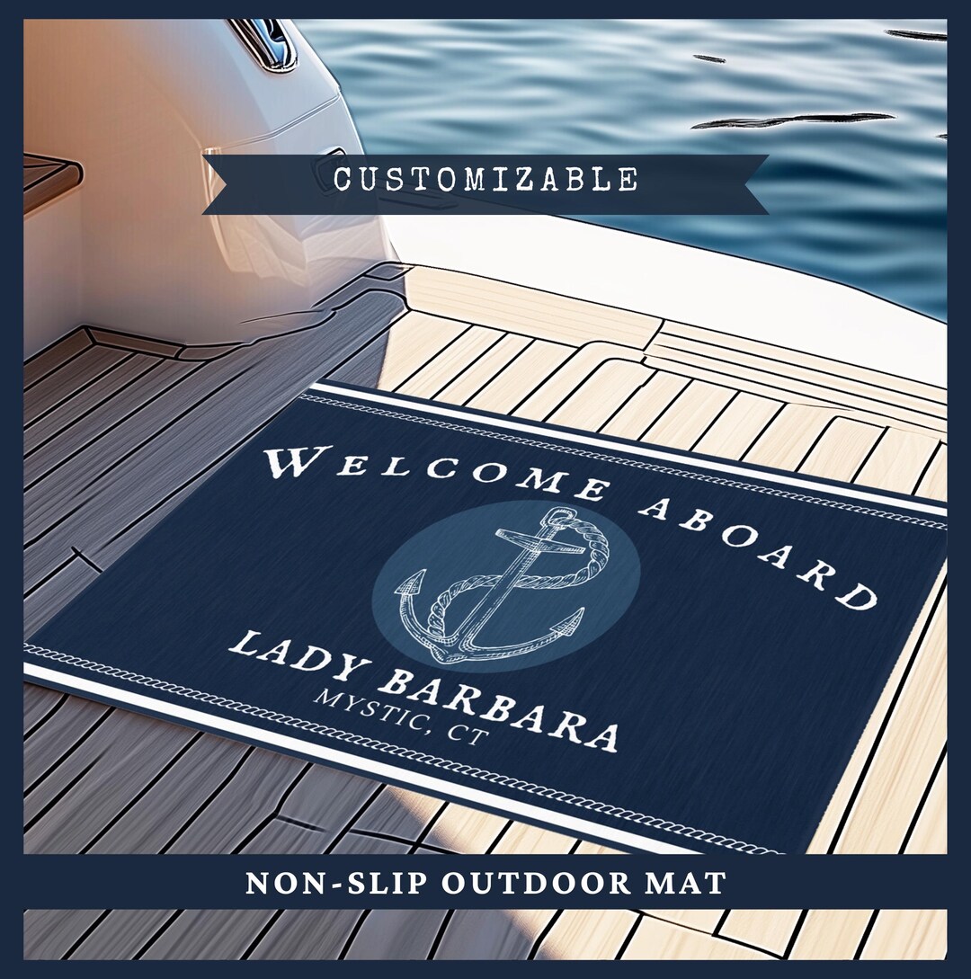 Personalized Boat Name Mat – Welcome Aboard Nautical Doormat, Dock or ...