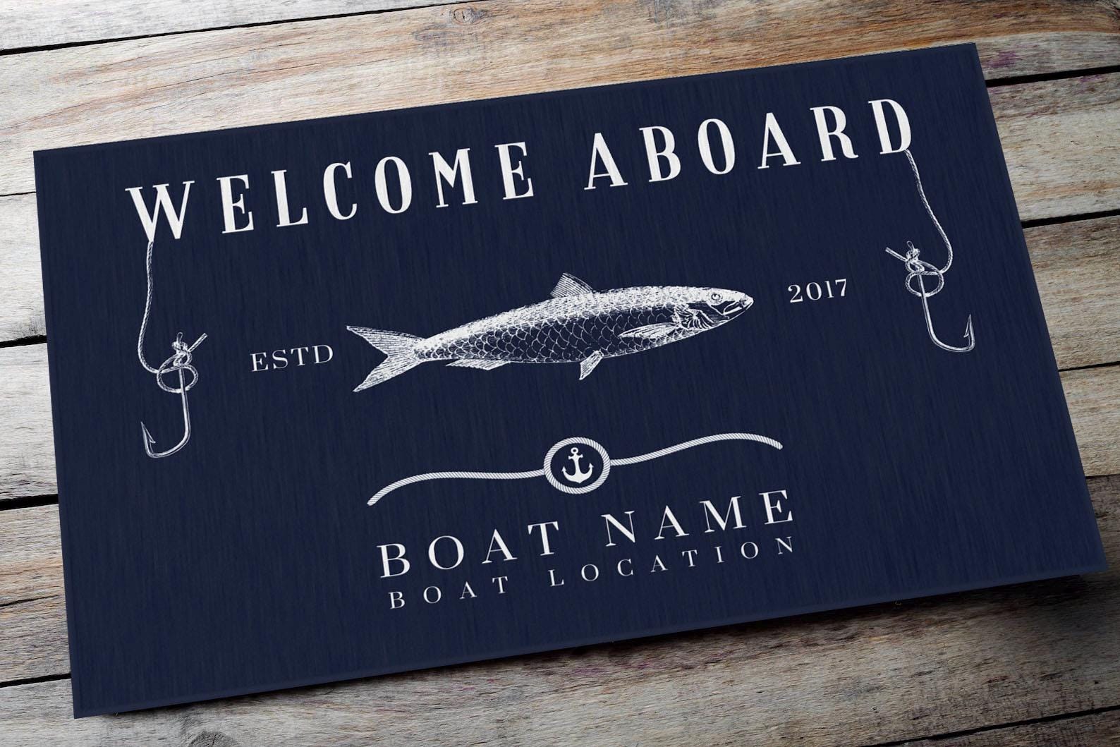 Personalized Fishing Boat Rug - Custom Nautical Fish Welcome Aboard Mat ...