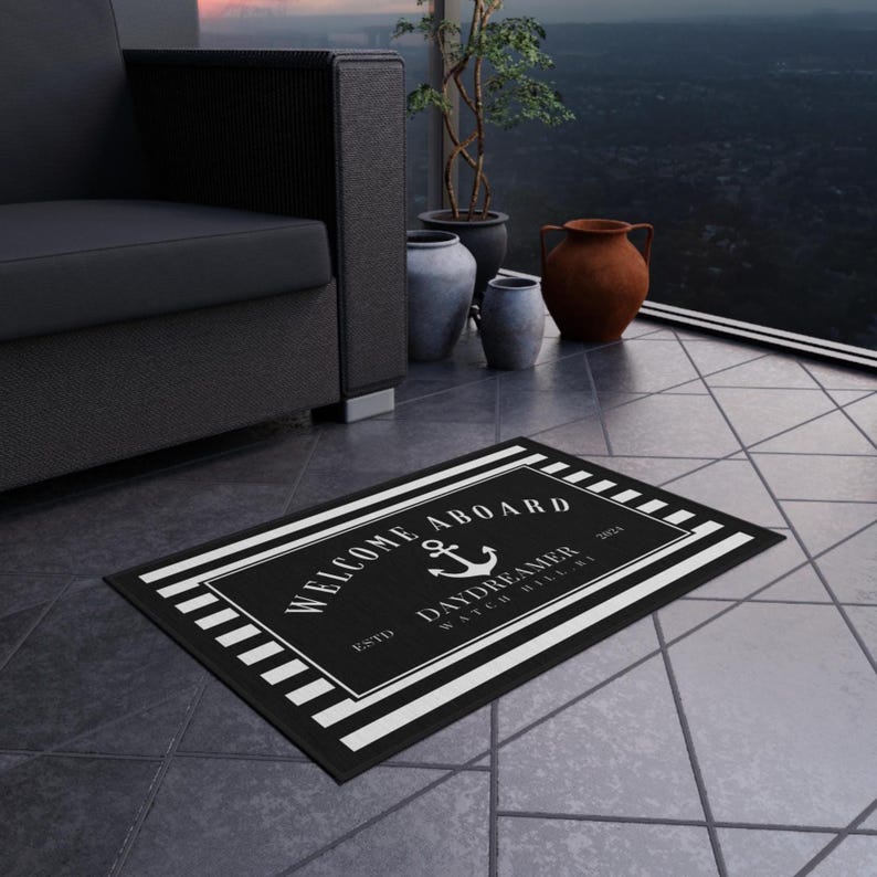 Custom Anchor Welcome Mat – Nautical Stripe Outdoor Rug, Boat & Dock ...
