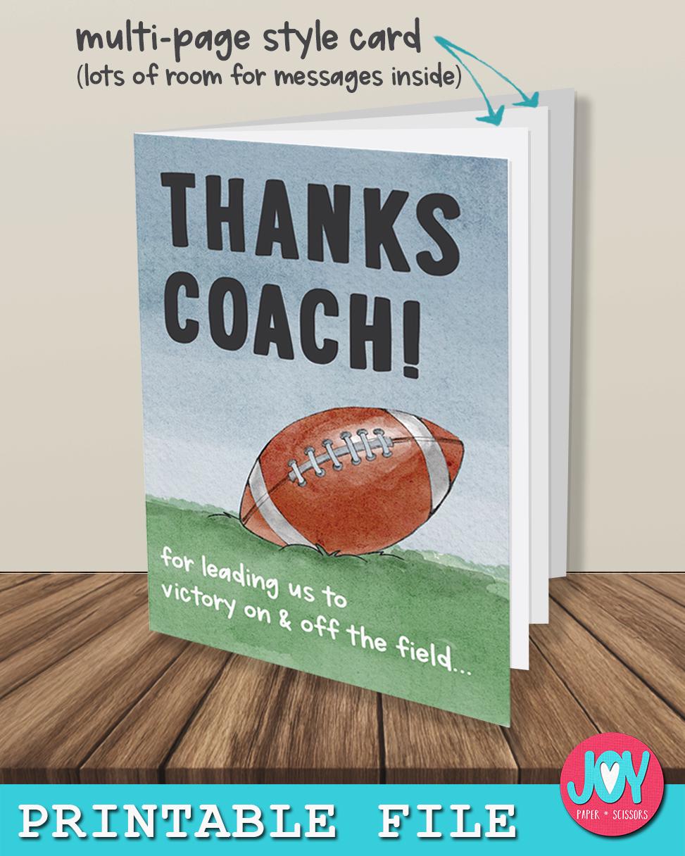 Printable Football Coach Thank You Card From Us | Instant Download ...