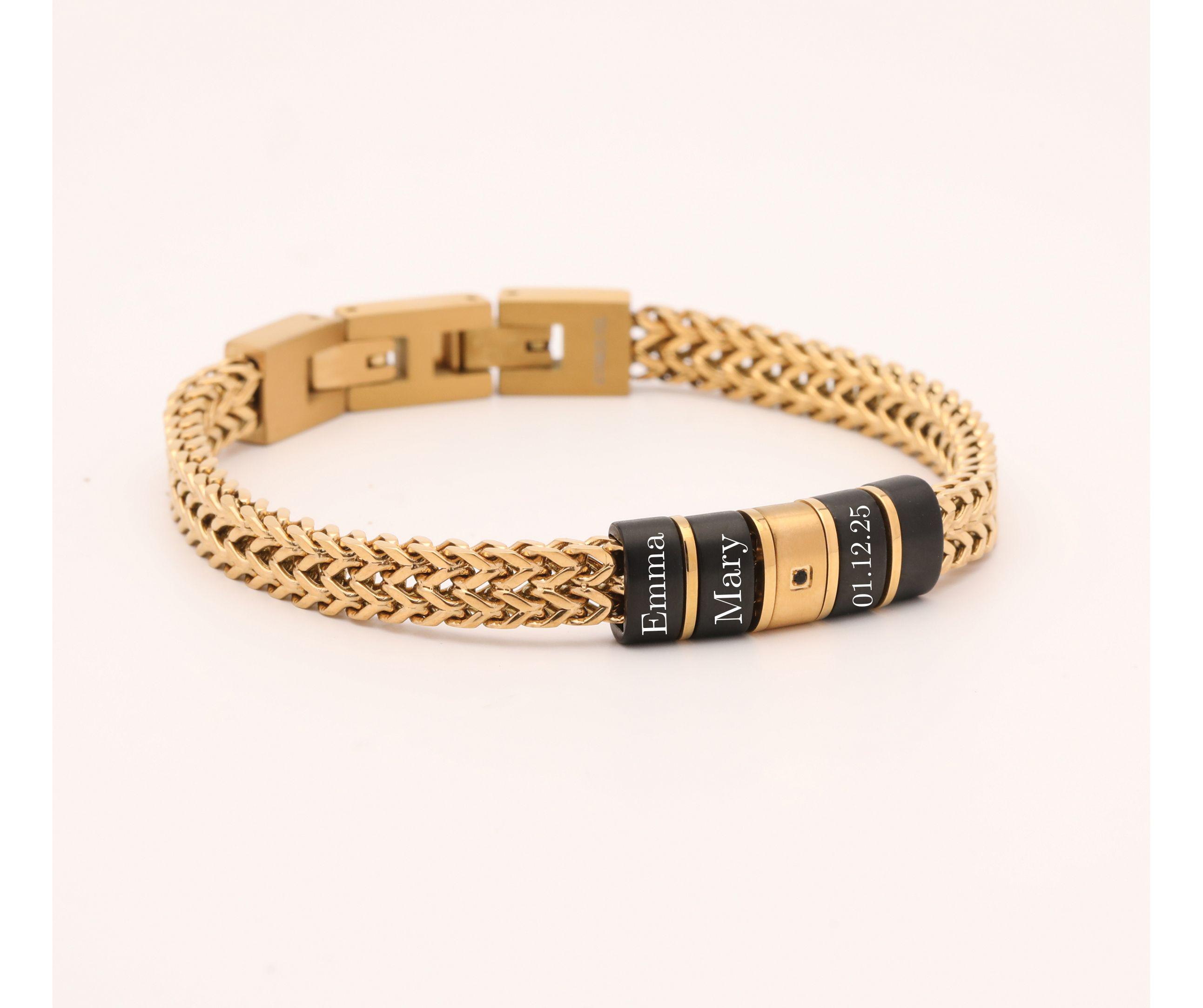 Custom Name Bracelet for Men – Personalized Gold Black Bracelet ...