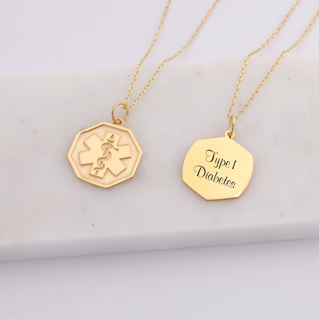 Medical Alert Necklace Personalized 14k Gold: Custom Engraved ID ...