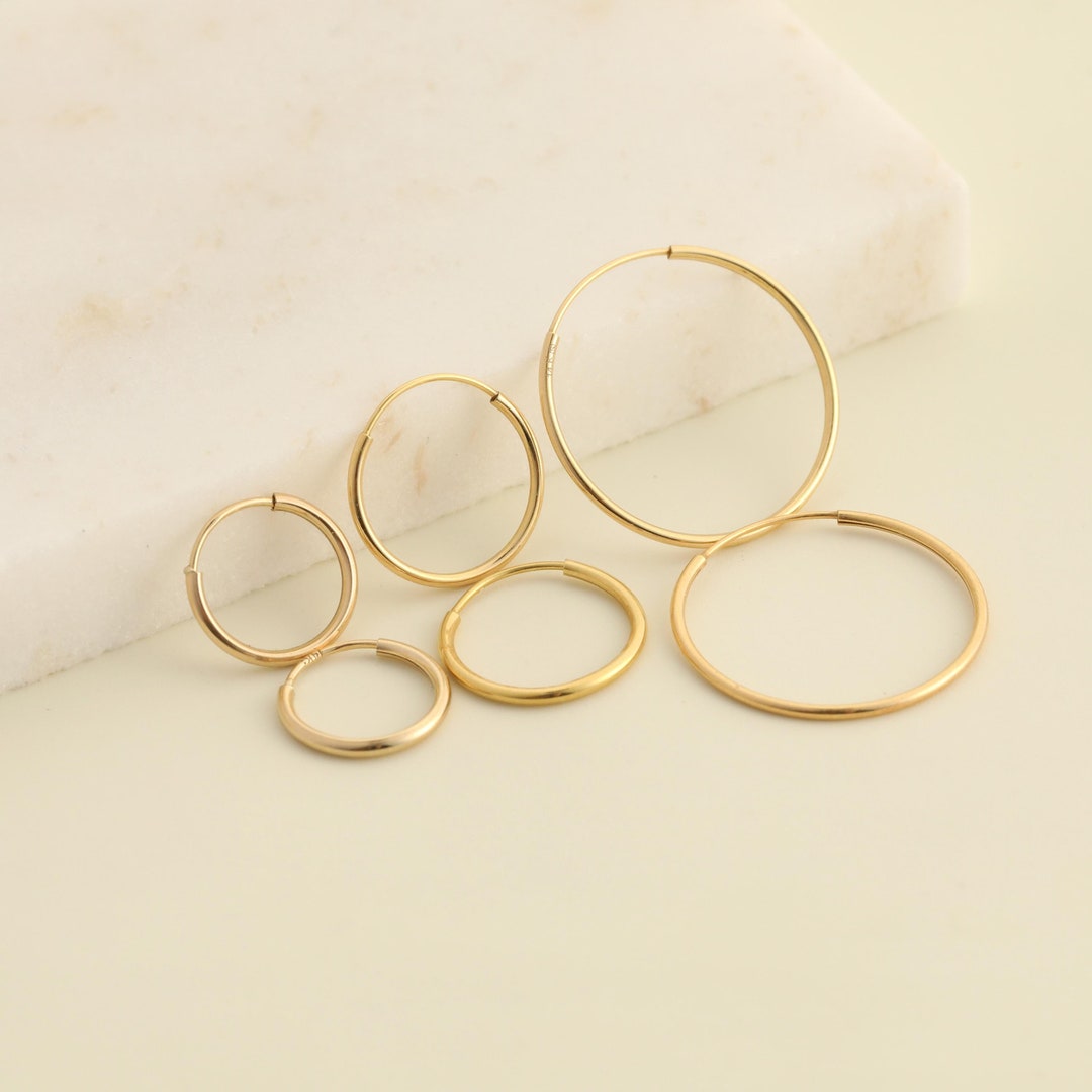 14k Solid Gold Endless Hoop Earrings: Hypoallergenic Sleeper Hoops - Etsy