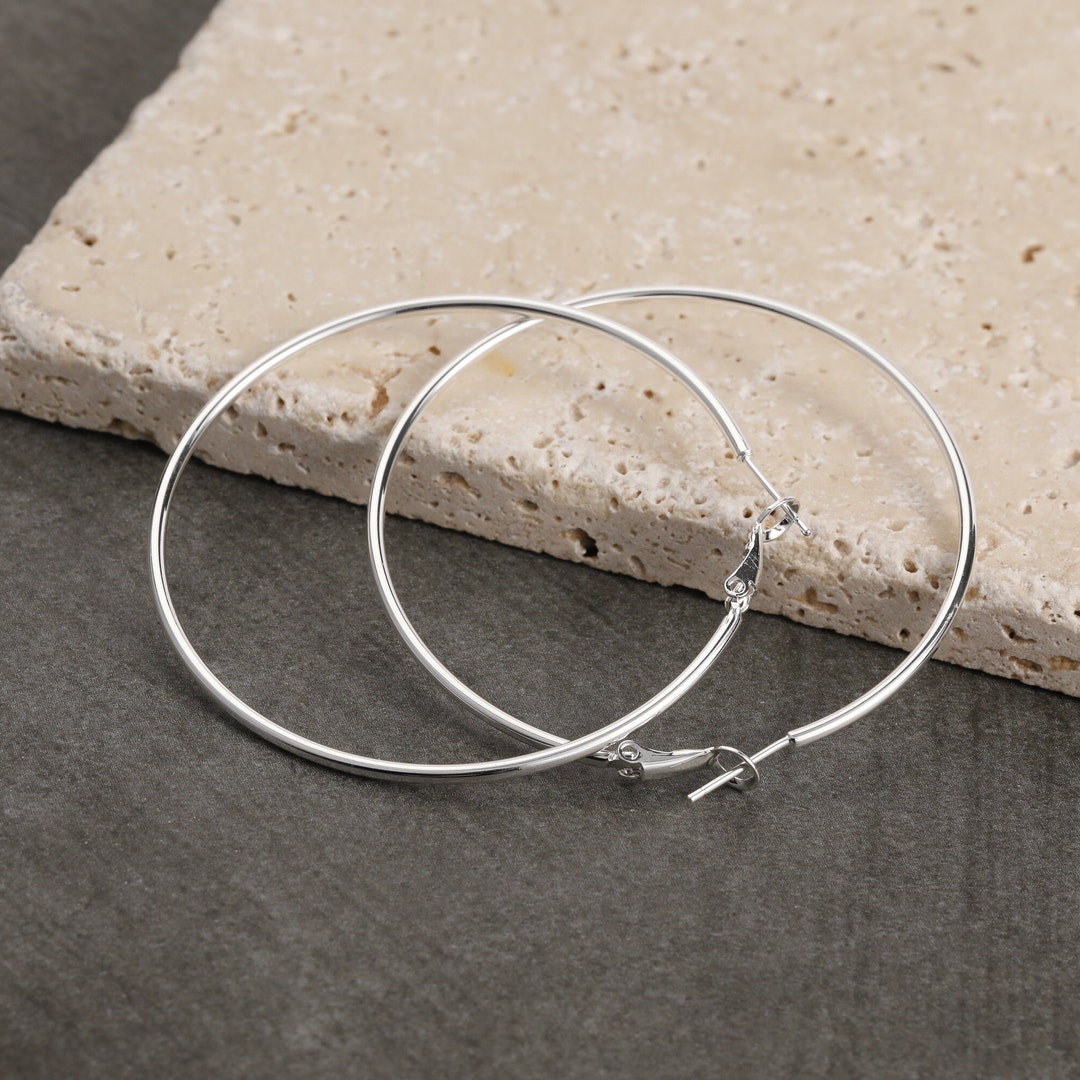 Large Silver Hoops Earrings 20/30/40/50/60/70mm 100mm Big Hoops ...