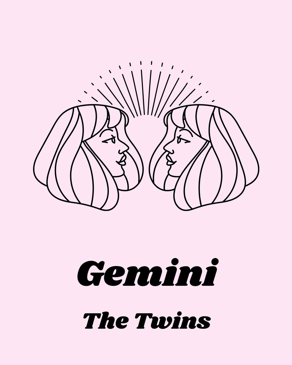 Gemini the Twins Print / Gemini Zodiac Sign / Pink Astrology - Etsy