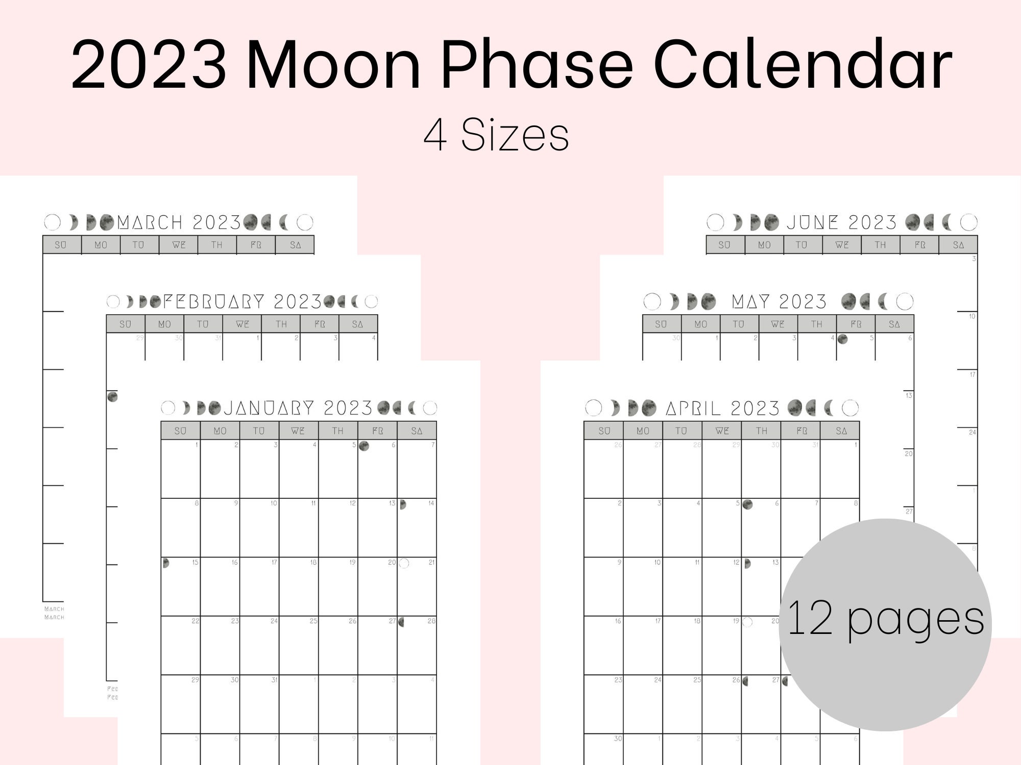 2023 Moon Phases Calendar Lunar Calendar 2023 Calendar Printable ...