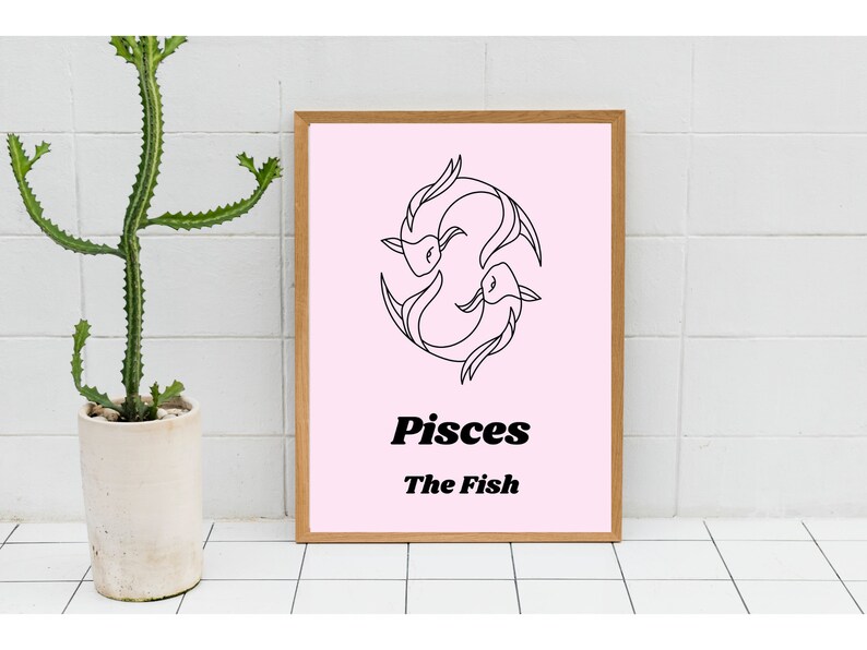 Pisces the Fish Zodiac Print / Pink Astrology Poster / Pisces Print ...