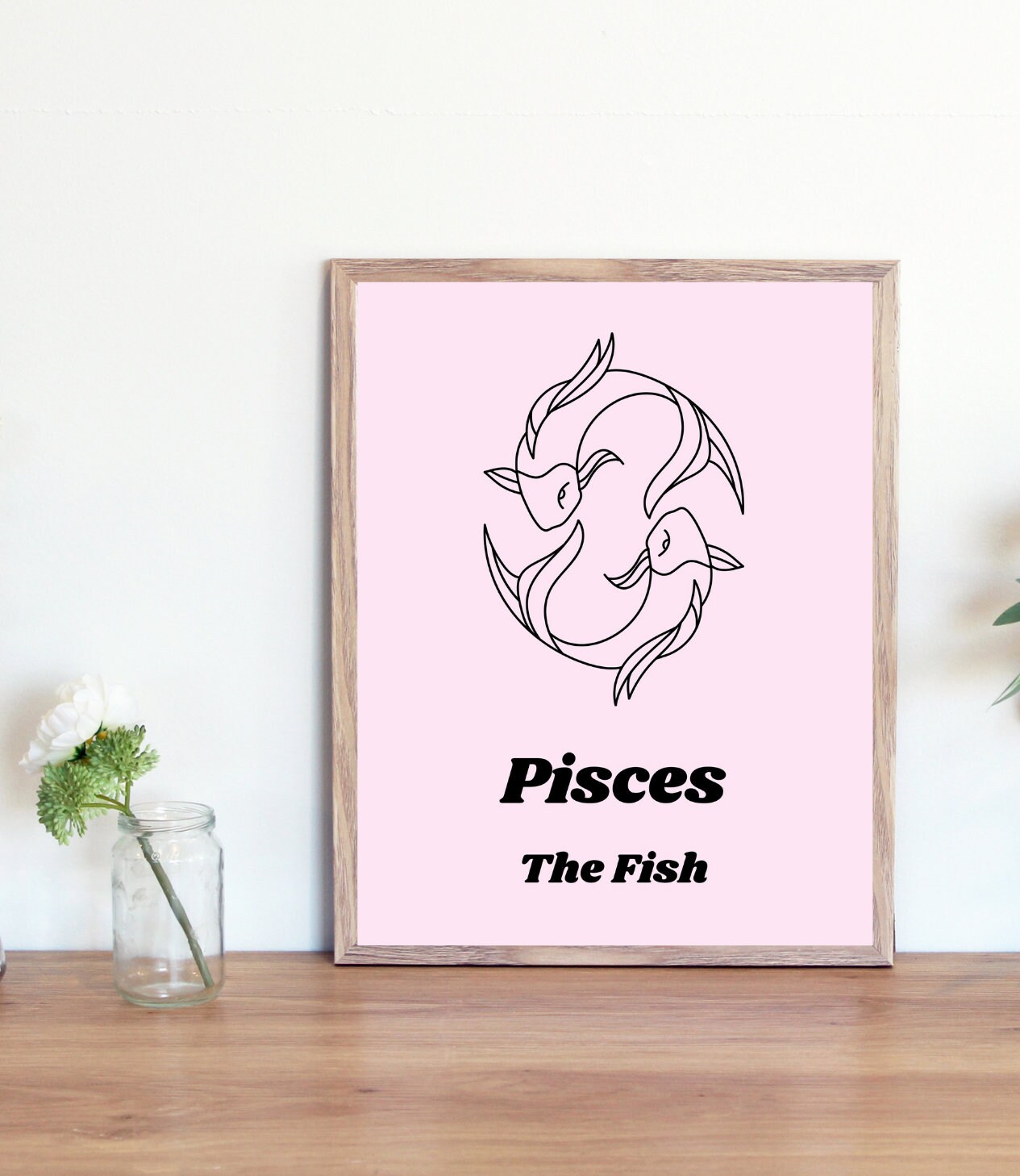 Pisces the Fish Zodiac Print / Pink Astrology Poster / Pisces Print ...