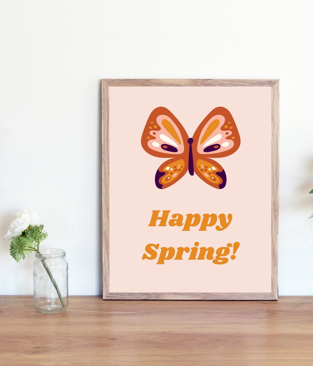 Happy Spring Print / Butterfly Print / Retro Style Decor / Spring Decor ...