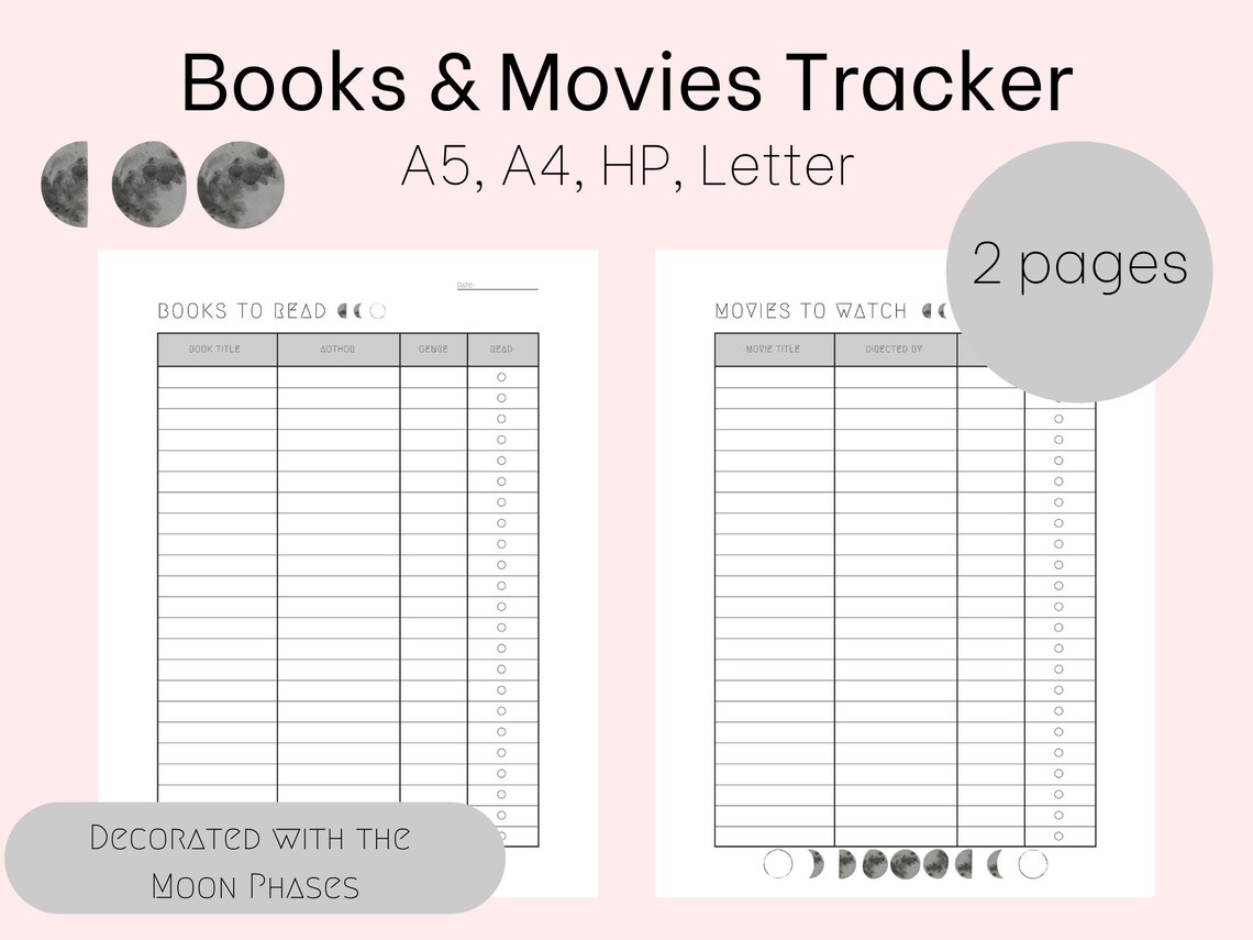 Book Tracker & Movie Tracker | Reading Tracker | Printable Tracker ...