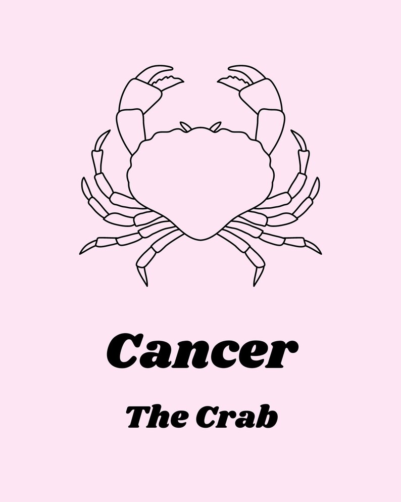 Cancer the Crab Print / Cancer Zodiac Sign / Pink Astrology - Etsy