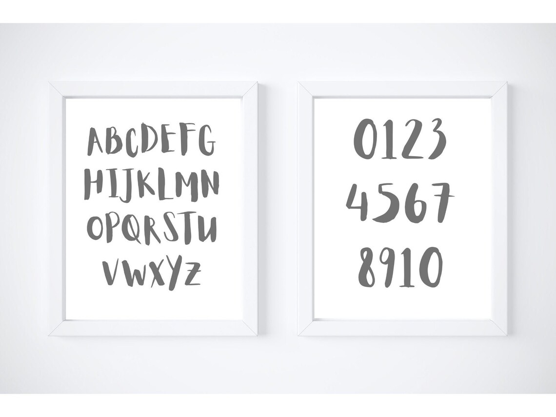 White Gray Alphabet and Numbers Nursery Decor Set of 2 Prints / 2 Piece ...