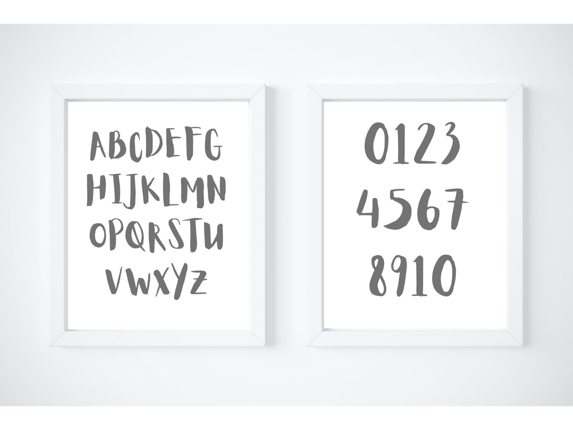 White Gray Alphabet and Numbers Nursery Decor Set of 2 Prints / 2 Piece ...