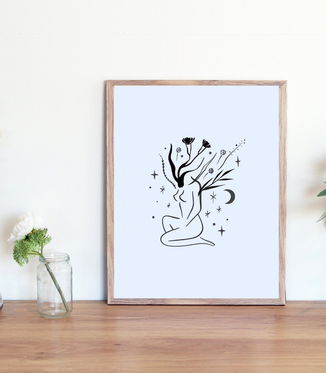 Blue Lady Print / Woman Print / Woman Line Drawing Print / Minimalist ...
