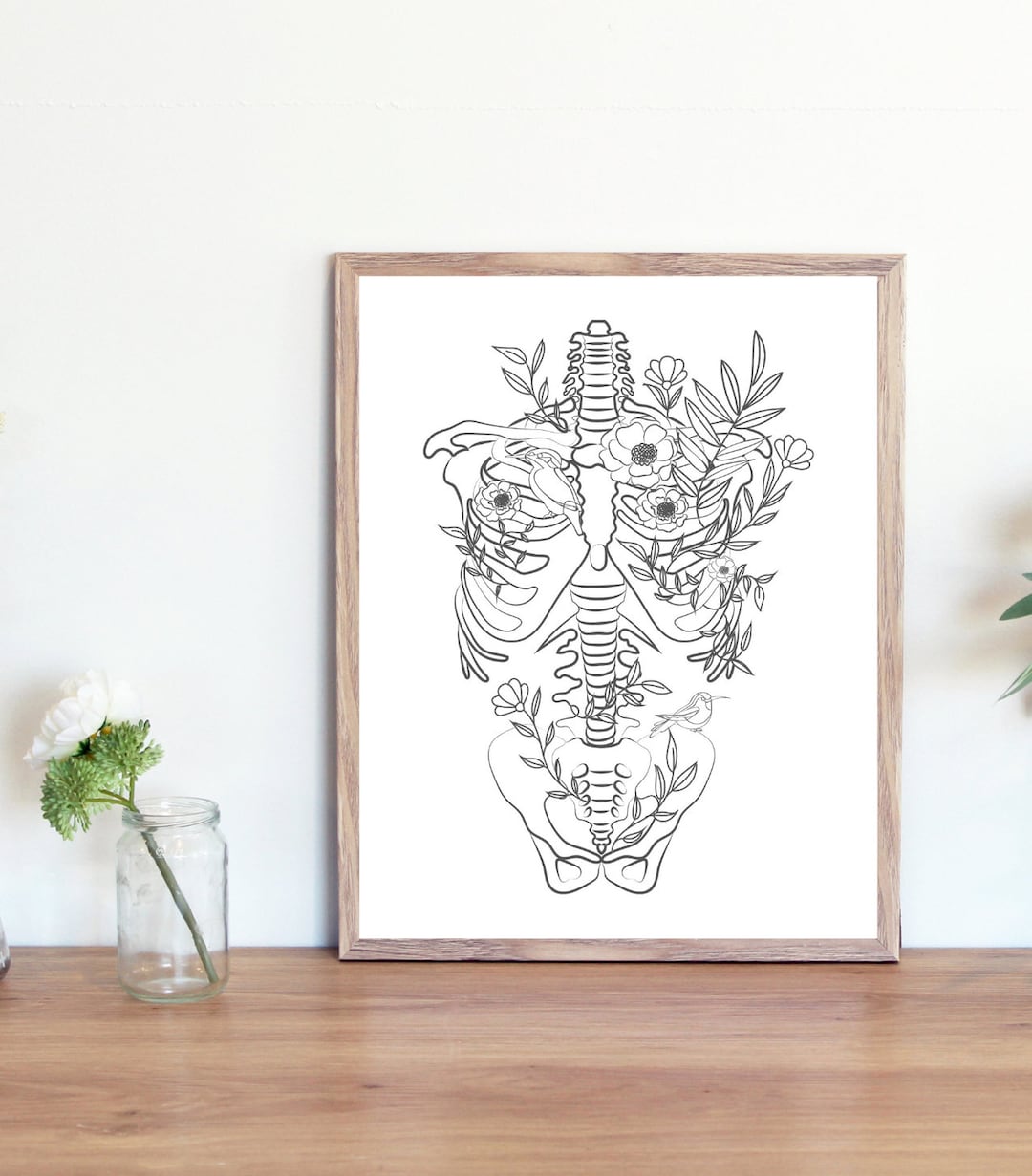 Skeleton Print | Anatomy Wall Art | Skeleton Poster | Floral Wall Art ...