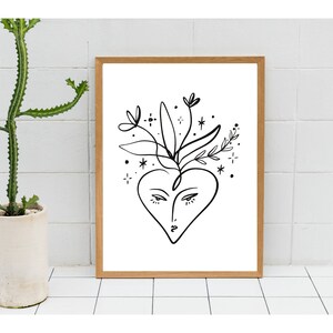 Heart Print / Black and White Boho Gallery Wall / Instant Digital ...