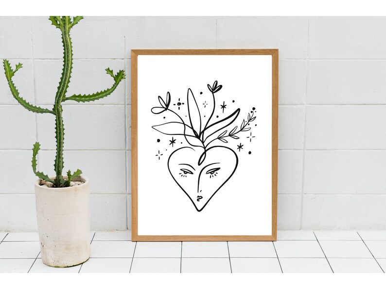 Heart Print / Black and White Boho Gallery Wall / Instant Digital ...