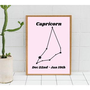 Capricorn Constellation Print / Pink Astrology Print / Capricorn Star ...