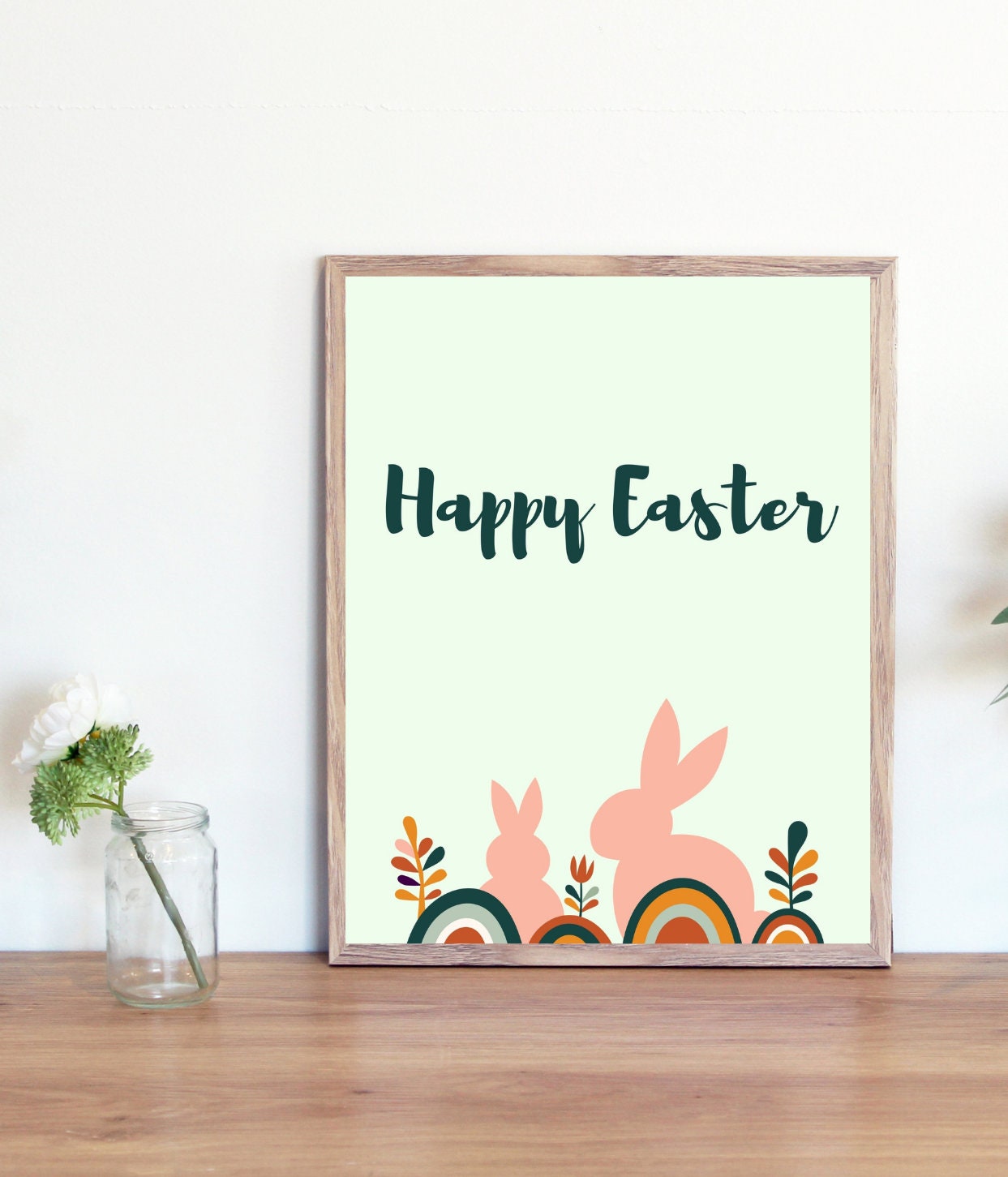 Green Happy Easter Printable Wall Art / Easter Decor / Easter Wall Art ...