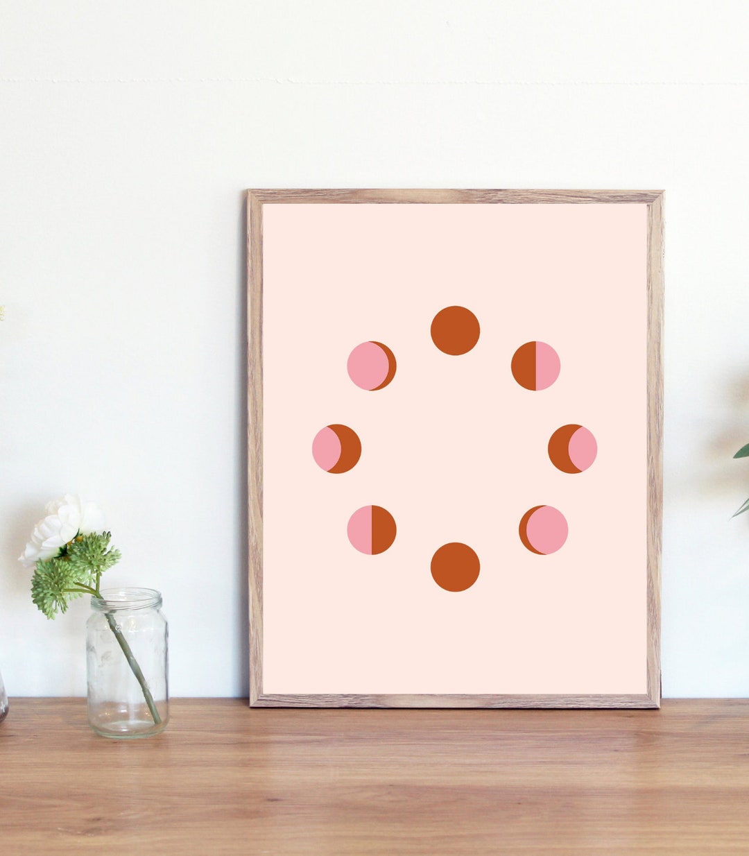 Pink Moon Phases Print / Lunar Phases / Boho Moon Print / Moon Wall Art ...