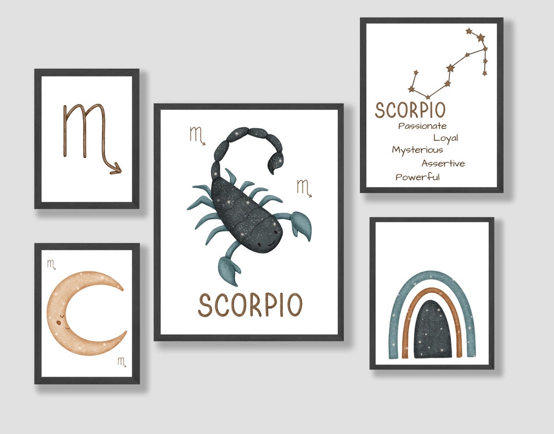 Scorpio Wall Art | Set of 5 Astrology Prints | Scorpio Prints Nursery ...