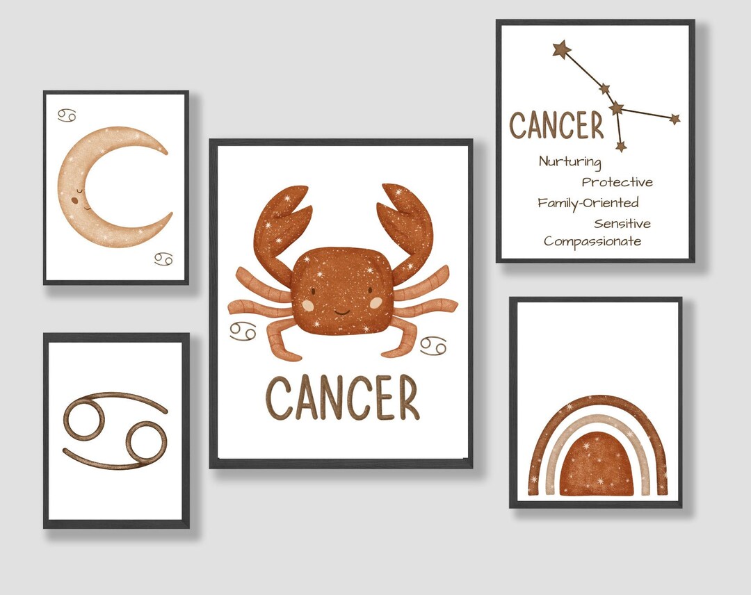 Cancer Set of 5 Prints | Cancer Nursery Decor | Cancer Astrology Wall ...