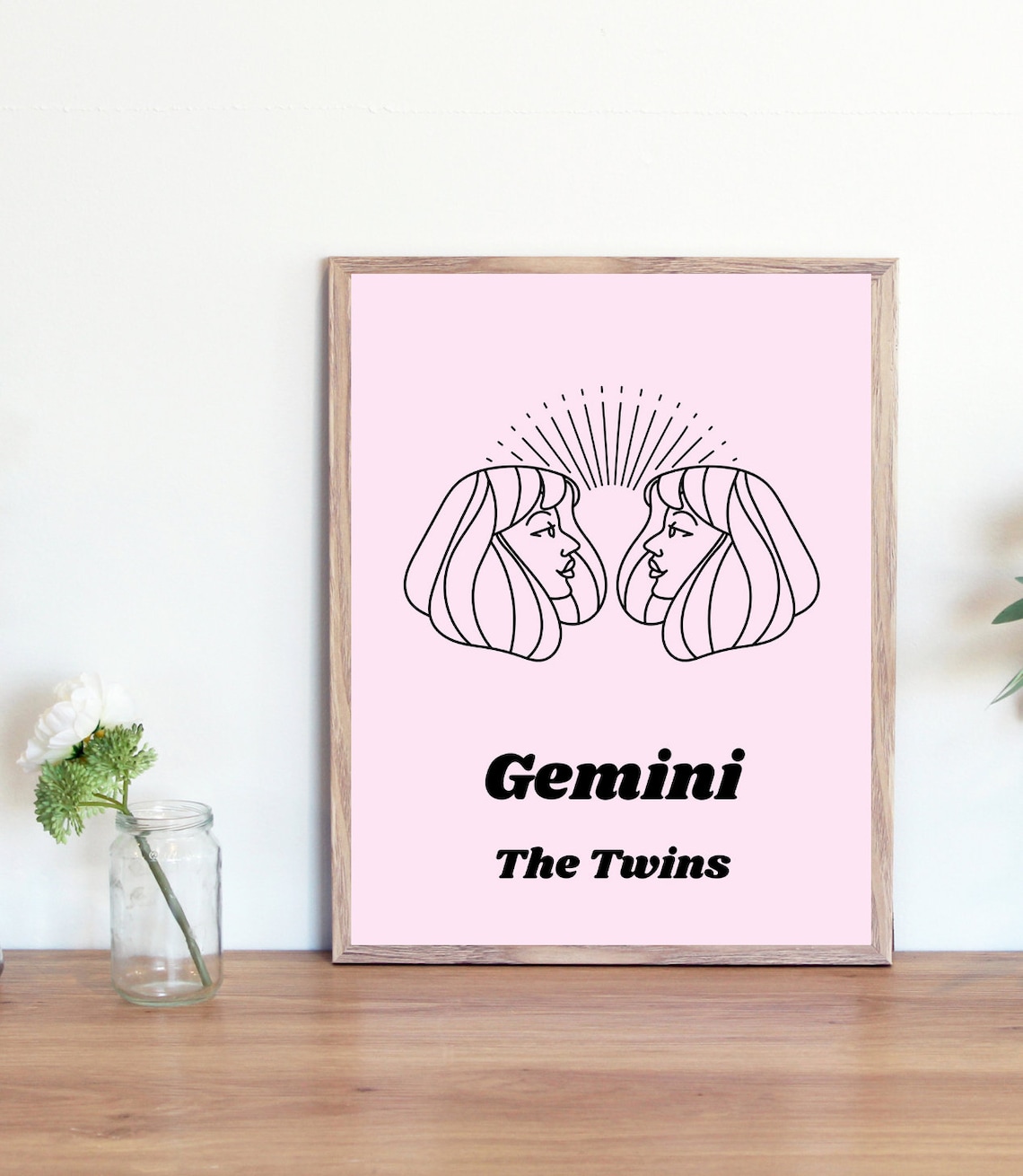 Gemini the Twins Print / Gemini Zodiac Sign / Pink Astrology - Etsy