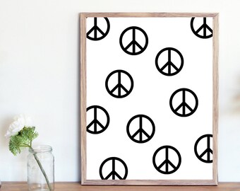 Peace Sign Printable Black and White Digital Download Modernphotography ...