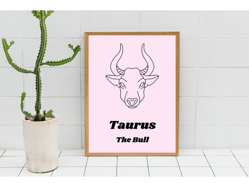 Taurus the Bull Print / Taurus Zodiac Sign / Pink Taurus Astrology ...