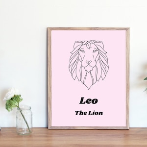 Leo the Lion Print / Leo Sign / Pink Astrology Poster / Leo Print / Leo ...