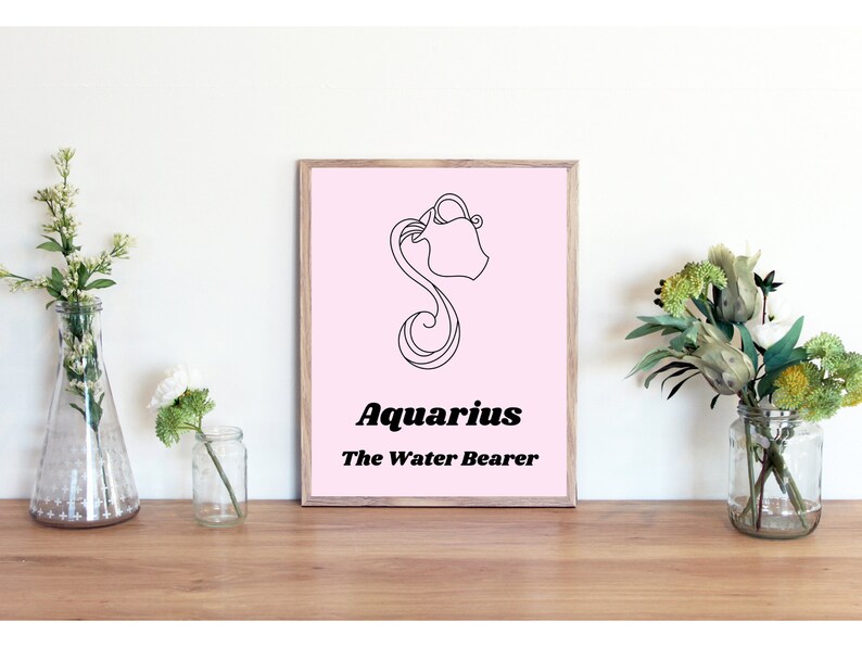 Aquarius the Water Bearer Zodiac Print / Pink Astrology Poster ...