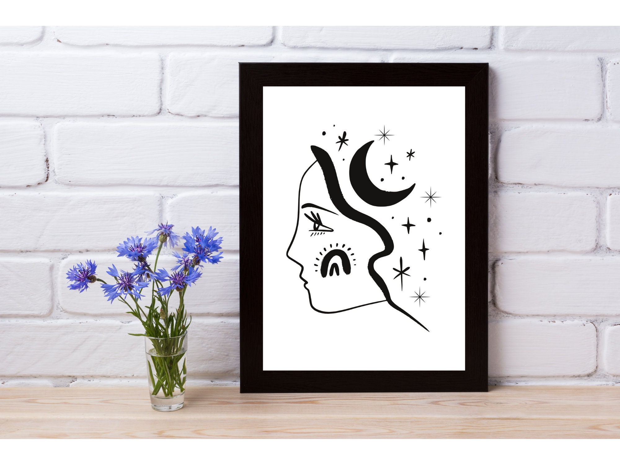 Boho Woman Face Print / Boho Art / Celestial Art / Female Face Print ...