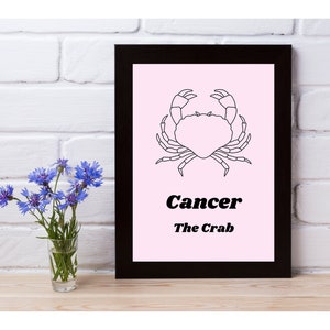 Cancer the Crab Print / Cancer Zodiac Sign / Pink Astrology Poster ...