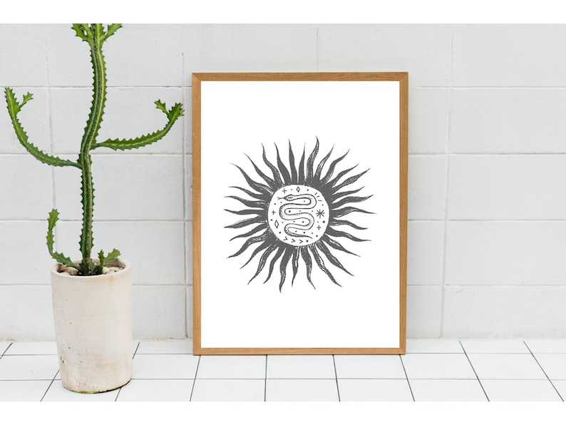 Snake Sun Print / Sun Illustration / Snake Art Print / Sun Print / Boho ...