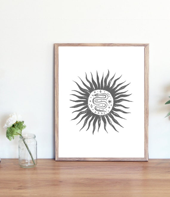 Snake Sun Print / Sun Illustration / Snake Art Print / Sun | Etsy
