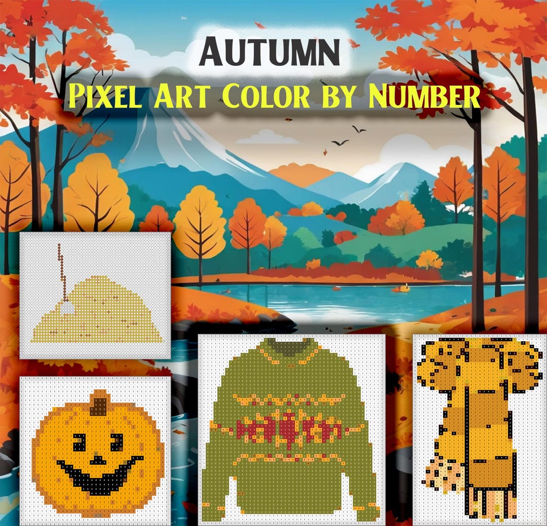 Autumn Pixel Art Coloring Book Printable PDF Color by Number Fall Theme ...