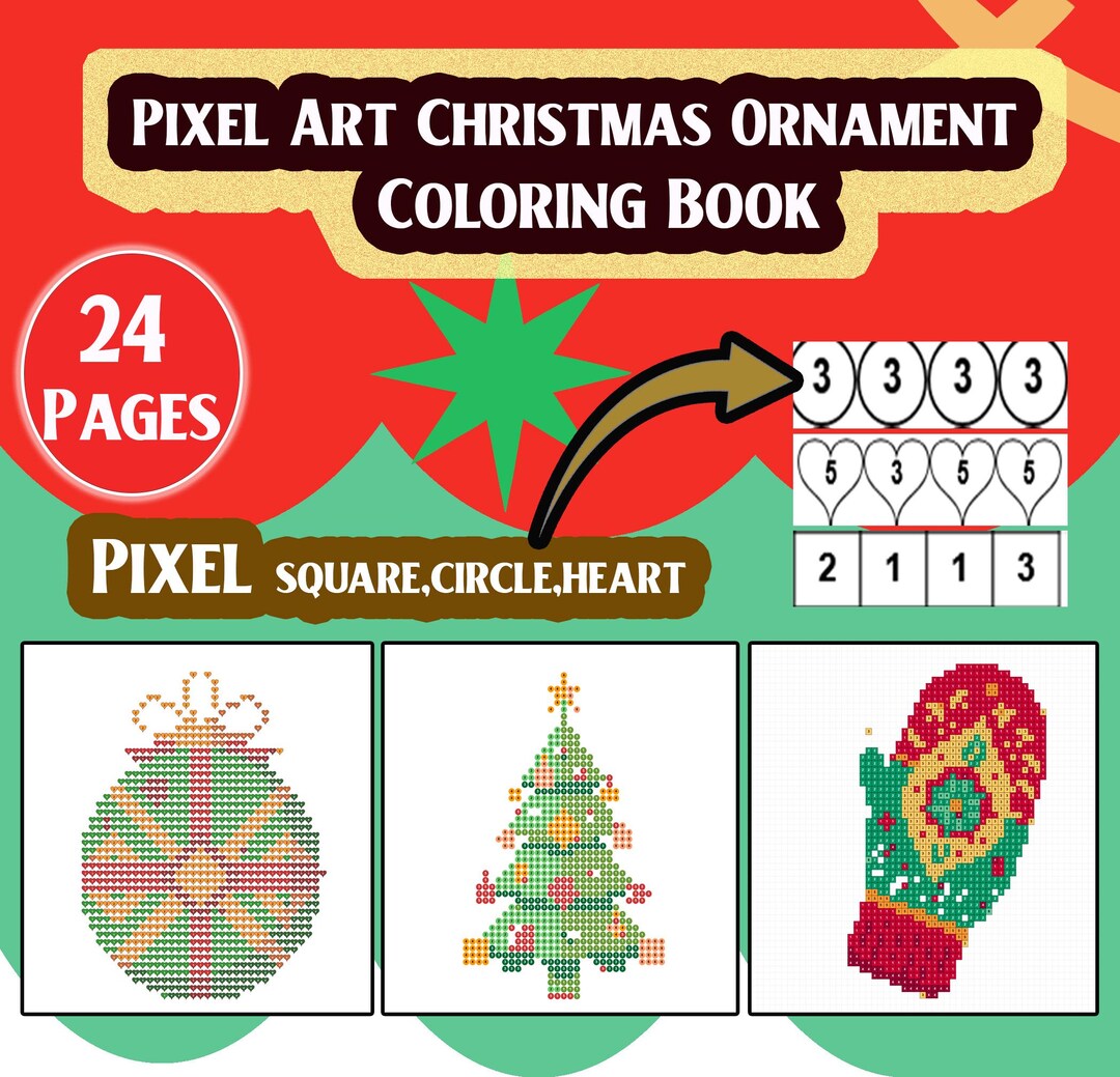 Pixel Art Christmas Ornament Coloring Book - Etsy