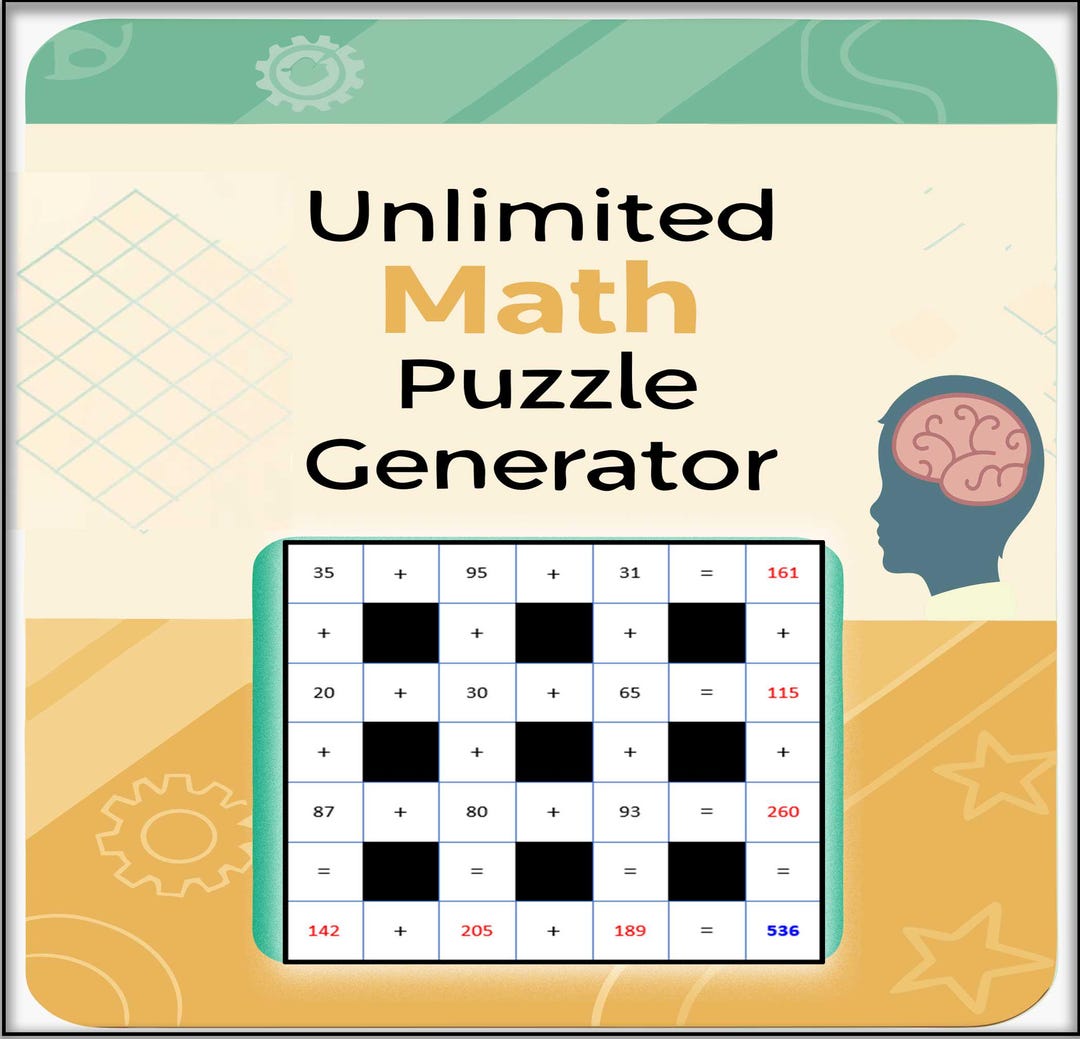 Unlimited Math Puzzle Generator –printable Cross Sum Logic Grid Kids ...