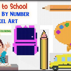 Back to School Pixel Art Color by Numbers: Printable Coloring Pages for ...