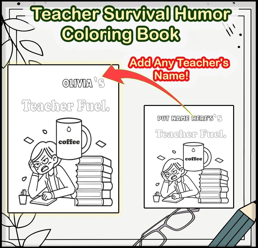 Teacher Survival Humor Digital Coloring Book | Personalized Interactive ...
